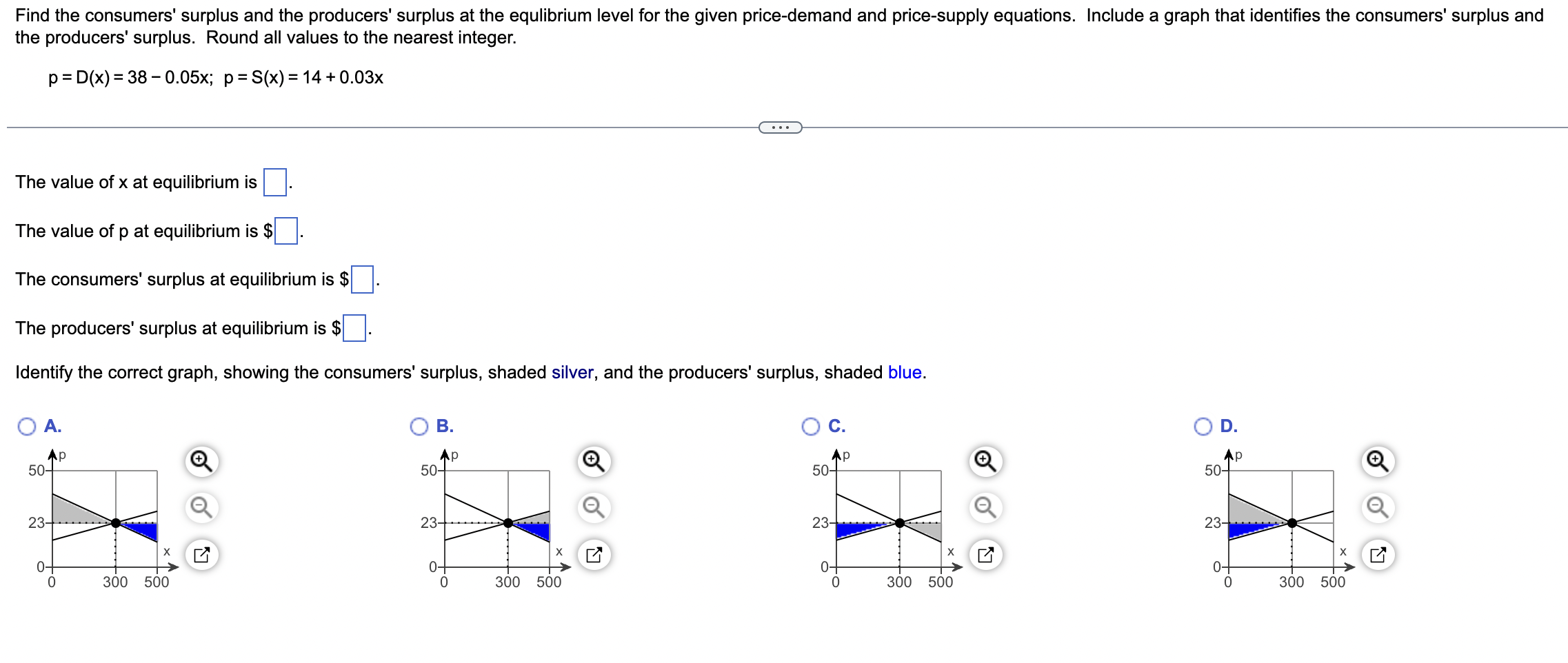 Solved The producers' surplus at equilibrium is $Identify | Chegg.com