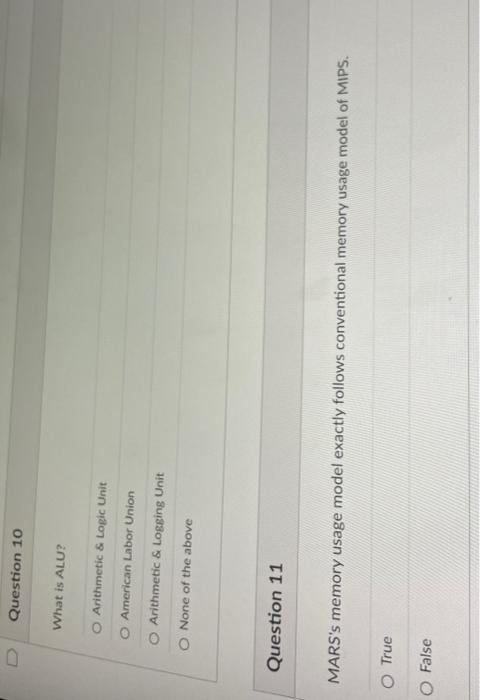 Solved Question 10 What Is Alu Arithmetic And Logic Unit