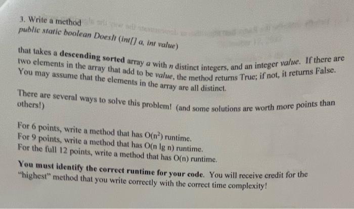 Solved 3 Write A Method Public Static Boolean Doest Int 2105