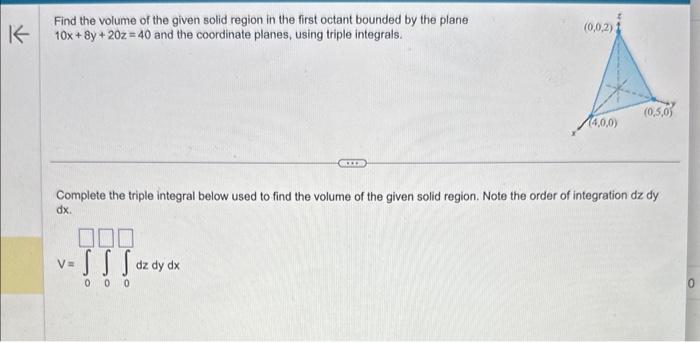 Solved Find the volume of the given solid region in the | Chegg.com