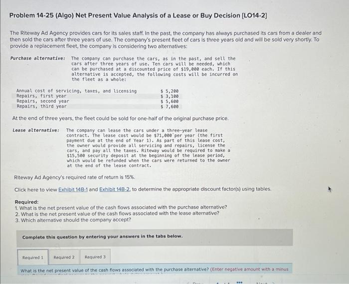 [Solved]: Problem 14-25 (Algo) Net Present Value Analysis o