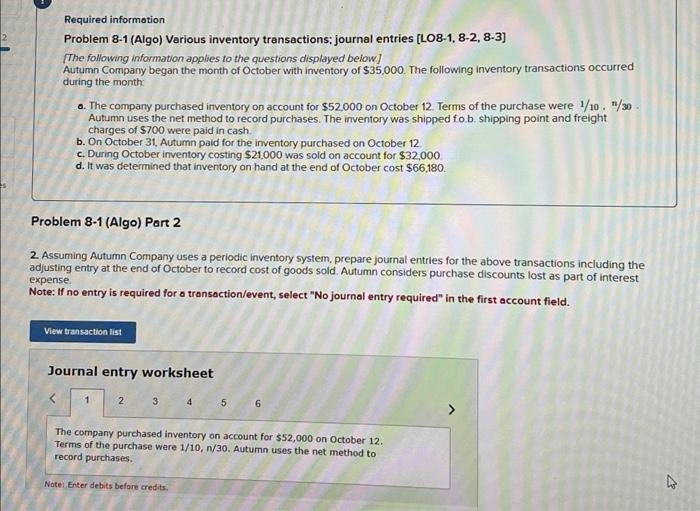 Solved Required information Problem 8-1 (Algo) Various | Chegg.com