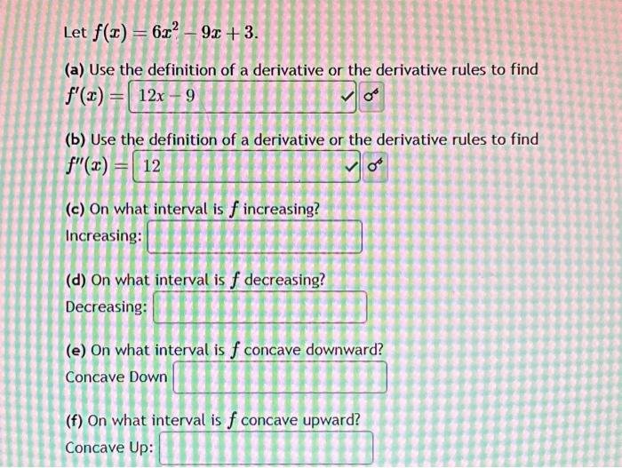 Solved Let \\( f(x)=6 x^{2}-9 x+3 \\) (a) Use the definition | Chegg.com