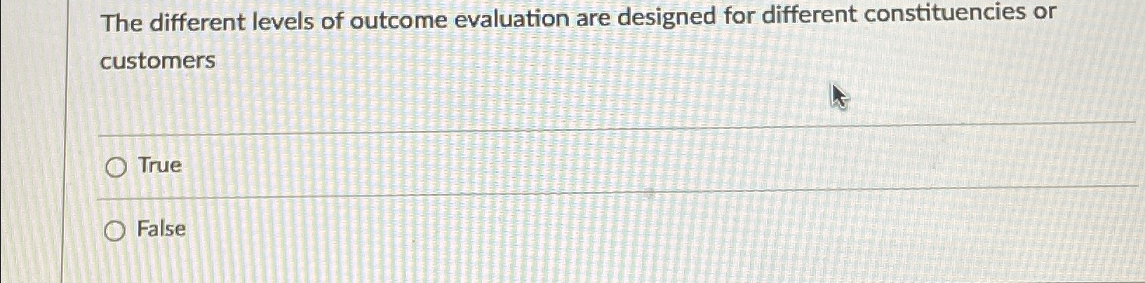 Solved The different levels of outcome evaluation are | Chegg.com