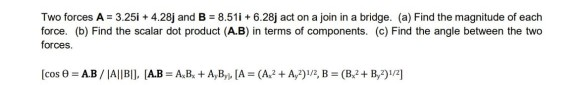 Solved Two forces A = 3.25i +4.28j and B = 8.511 + 6.28j act | Chegg.com