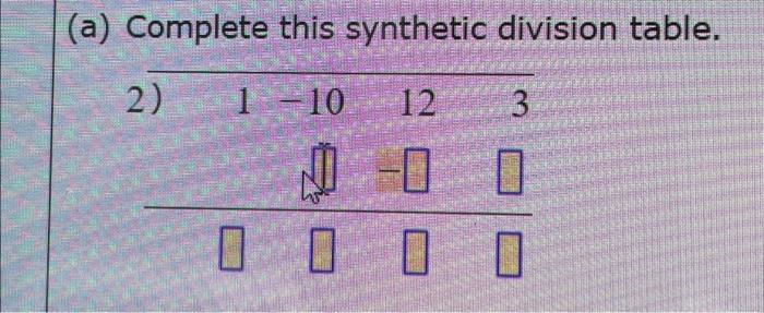 Solved (a) Complete this synthetic division table. 2) 1-10 | Chegg.com