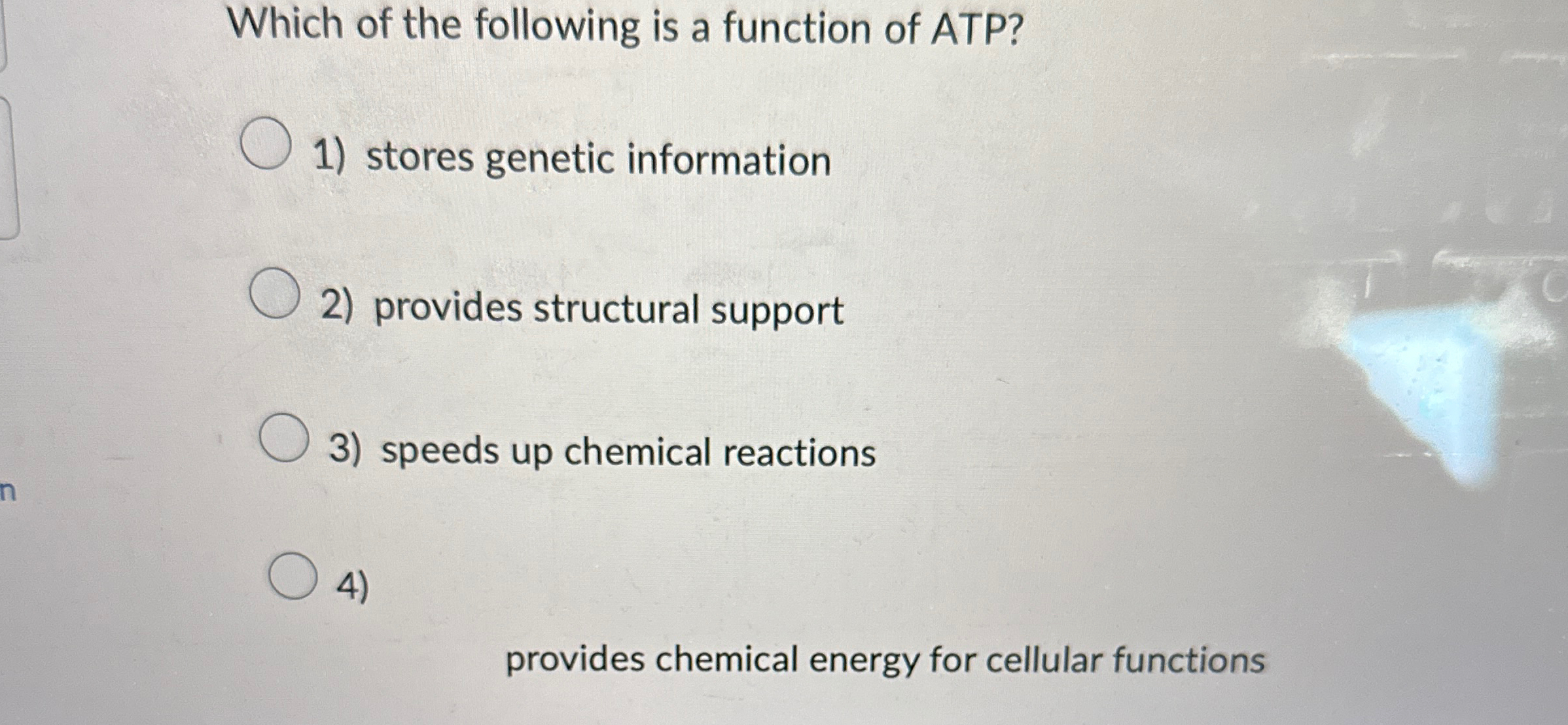 Solved Which of the following is a function of ATP?stores | Chegg.com