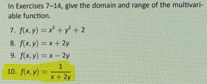 Solved In Exercises 7−14, give the domain and range of the | Chegg.com