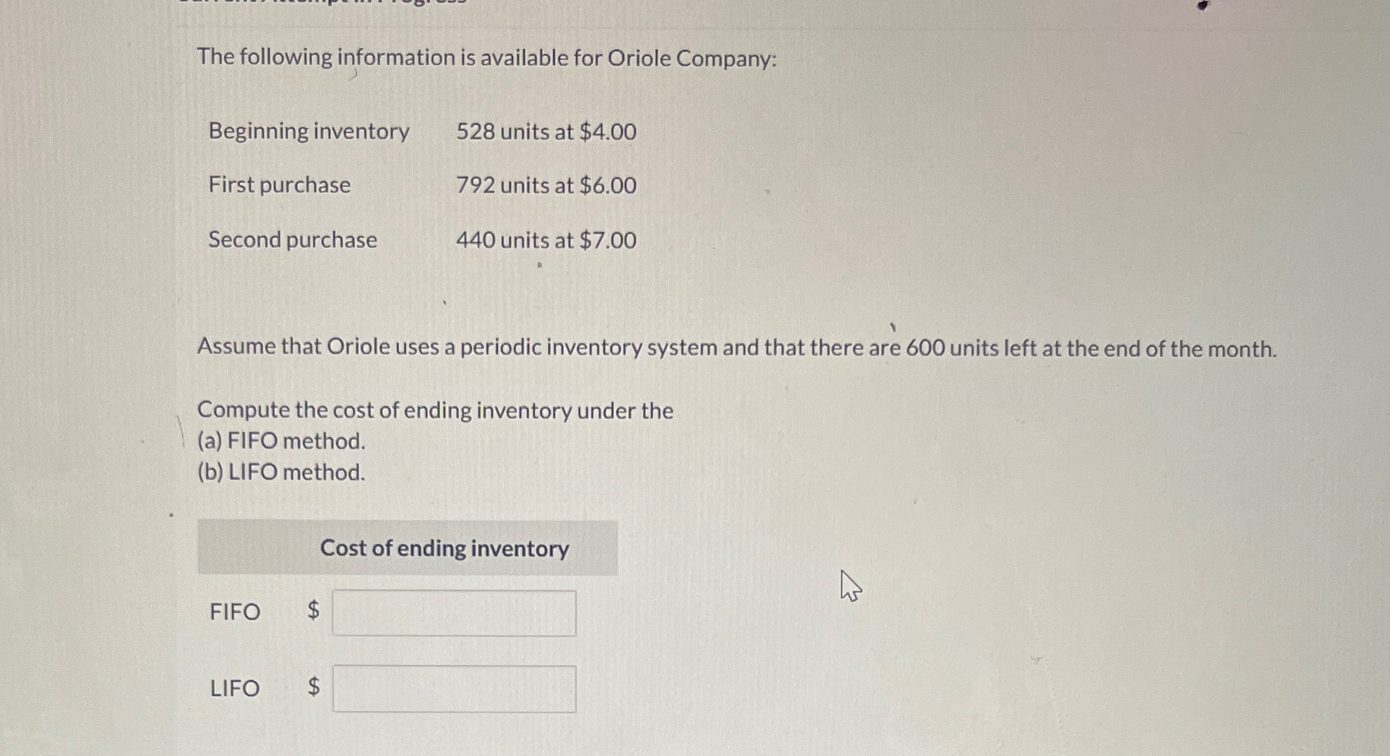 The following information is available for Oriole | Chegg.com