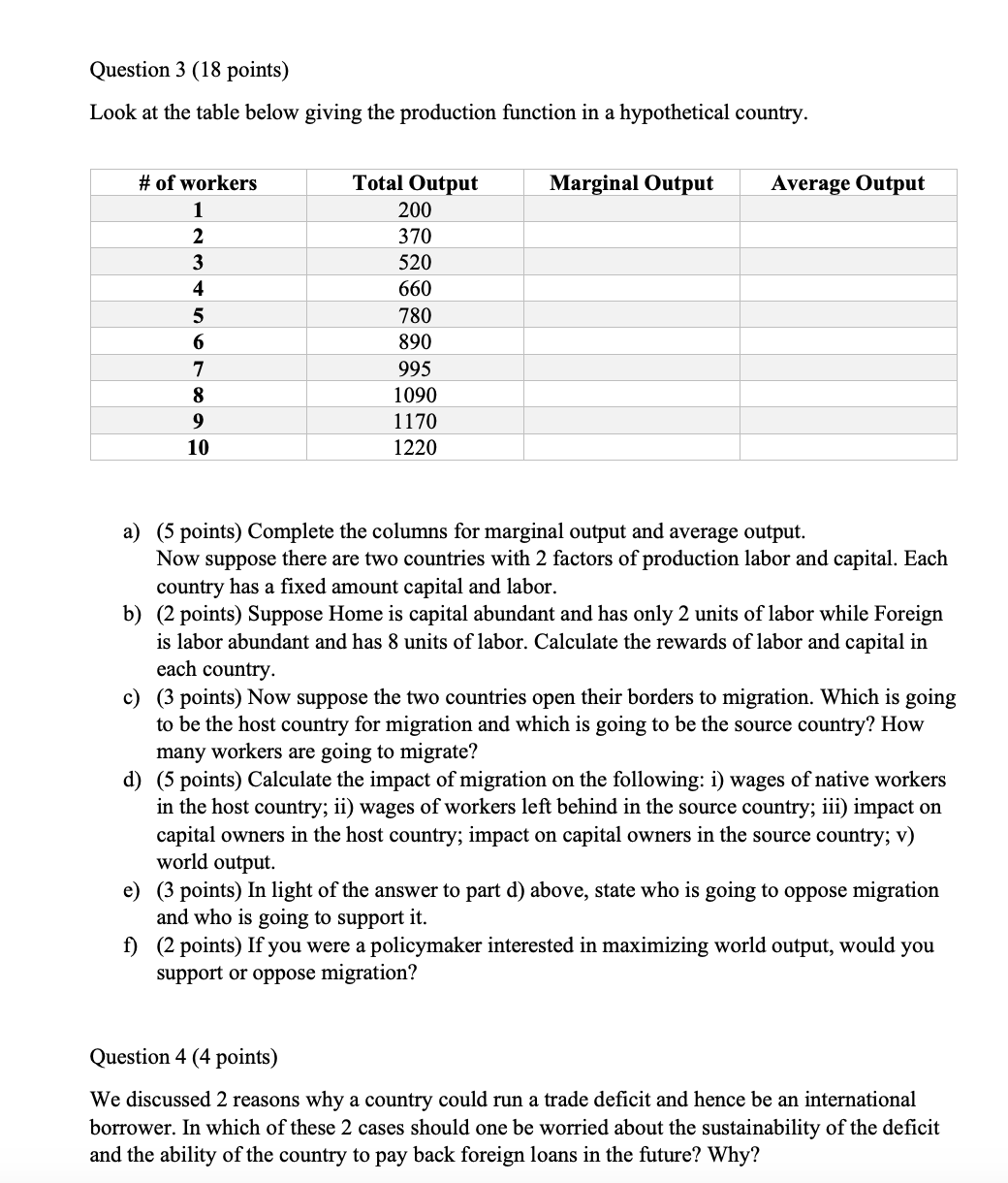 Solved Question 3 (18 ﻿points)Look at the table below giving | Chegg.com