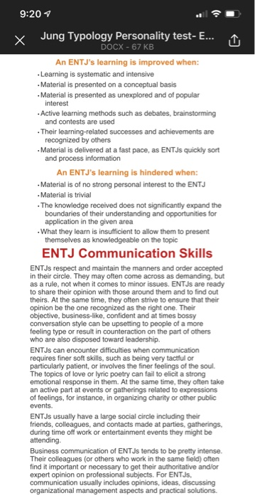 So I took a Jung Typology Personality Test and I need | Chegg.com