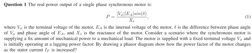 Solved Question 1 ﻿The real power output of a single phase | Chegg.com