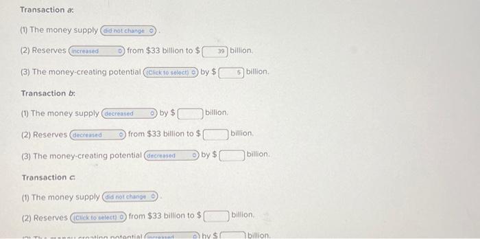 (1) The money supply (2) Reserves from \\( \\$ 33 \\) | Chegg.com