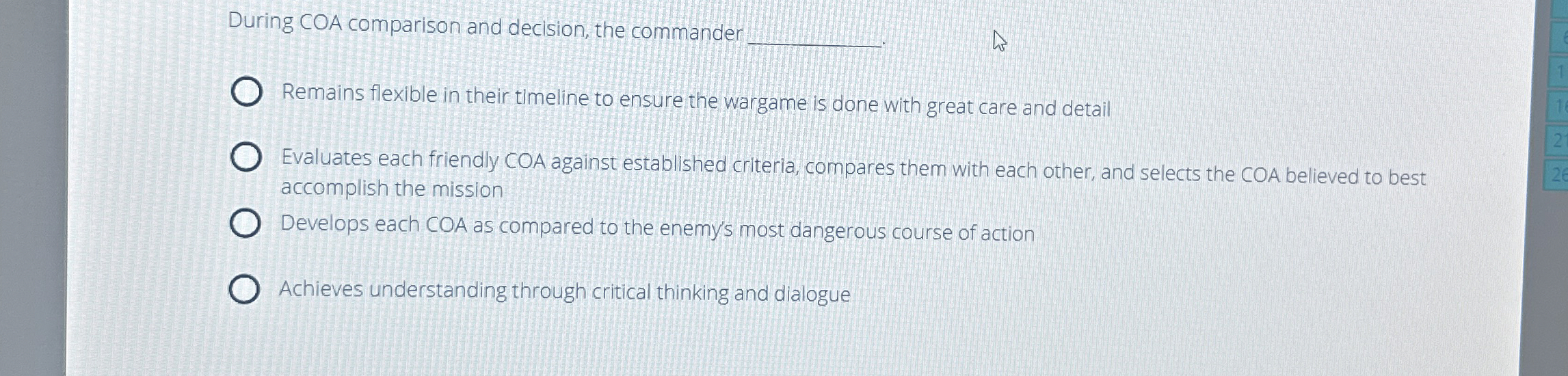 Solved During COA comparison and decision, the commander | Chegg.com