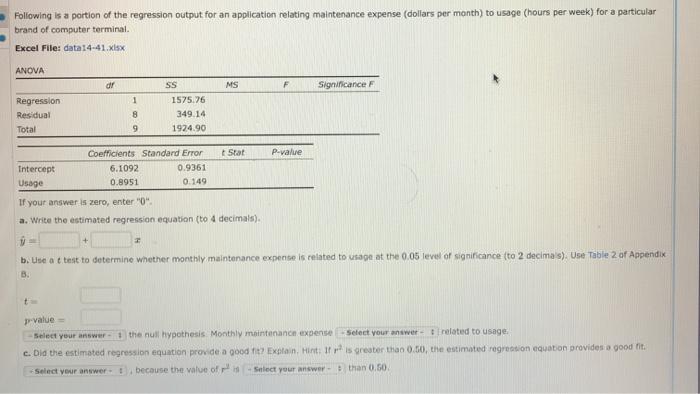 Solved Following is a portion of the regression output for | Chegg.com