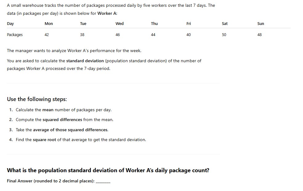 Solved A small warehouse tracks the number of packages | Chegg.com