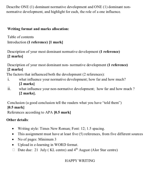 Solved Describe ONE (1) dominant normative development and | Chegg.com