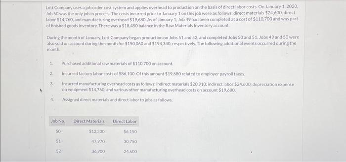 Solved Lott Companyuses a job order cost system and applies | Chegg.com