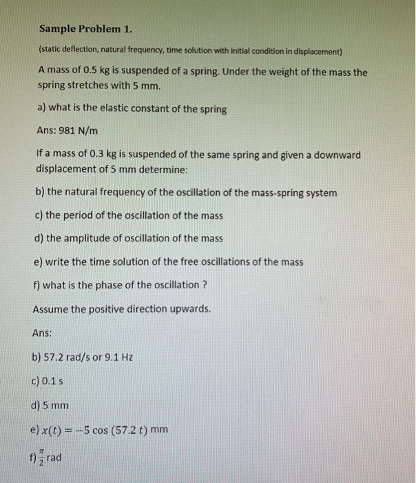 Solved Sample Problem 1. (static deflection, natural | Chegg.com