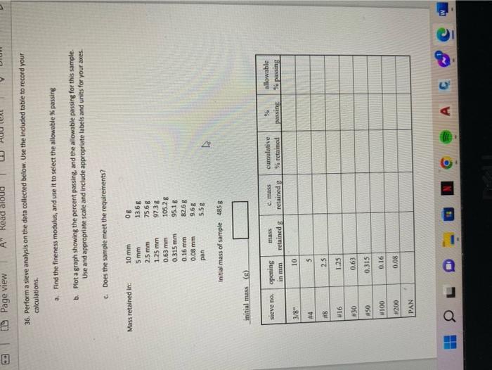 Solved 36. Perform a sieve analysis on the data collected | Chegg.com