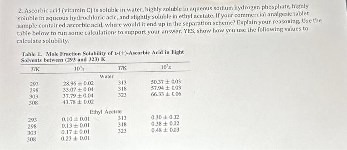 Solved 2. Ascorbic acid (vitamin C) is soluble in water, | Chegg.com