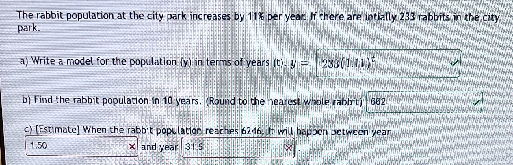 Solved The rabbit population at the city park increases by | Chegg.com