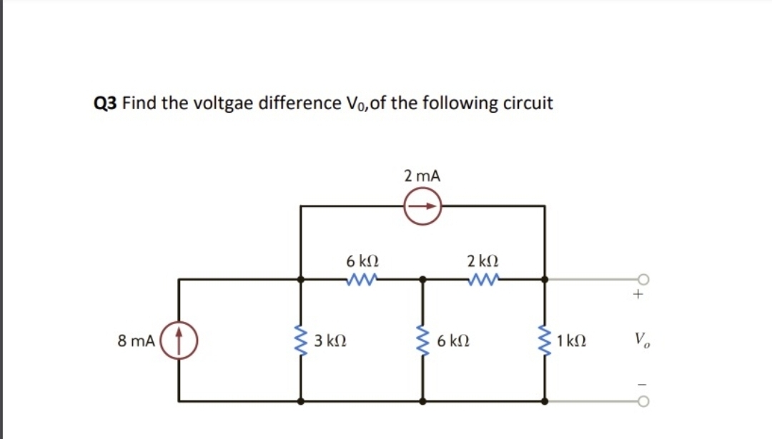 Solved Q3 ﻿Find the voltgae difference V0, ﻿of the following | Chegg.com
