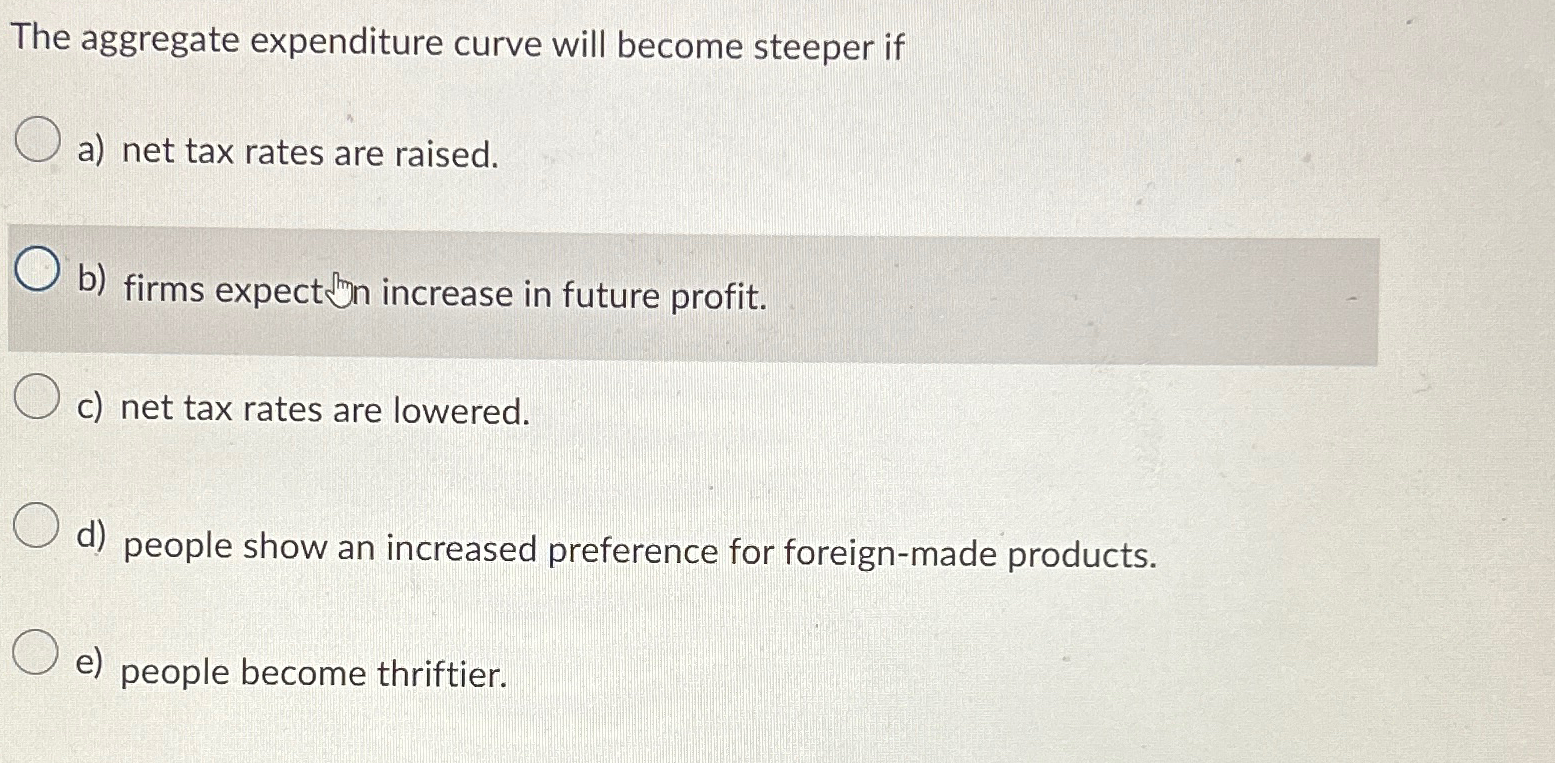 Solved The aggregate expenditure curve will become steeper | Chegg.com