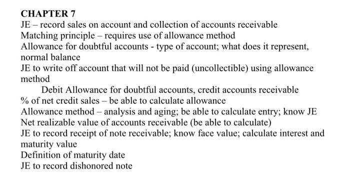 Solved CHAPTER 7 JE - record sales on account and collection | Chegg.com