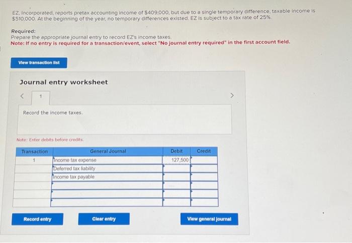 EZ. Incorporated, reports pretax accounting income of | Chegg.com