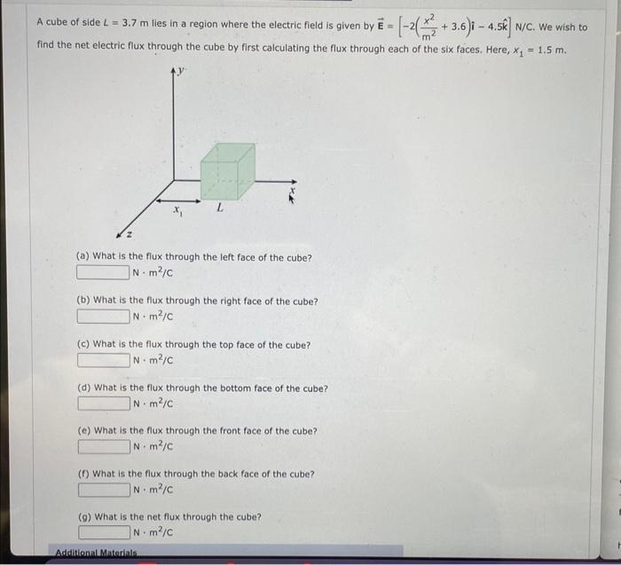 Solved A cube of side L=3.7 m lies in a region where the | Chegg.com