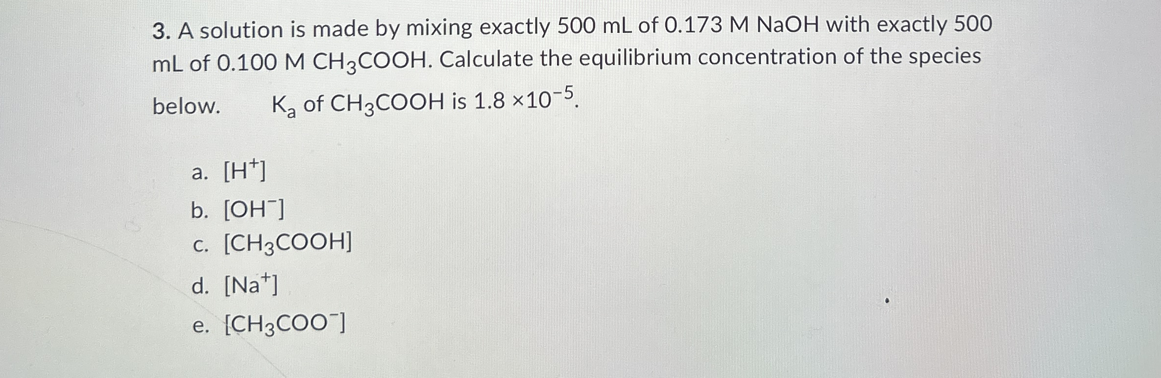 Solved A solution is made by mixing exactly 500 ﻿mL of 0.173 | Chegg.com