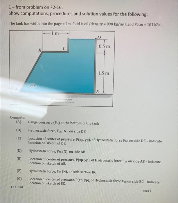 Solved 1 - from problem on F2-16. Show computations, | Chegg.com