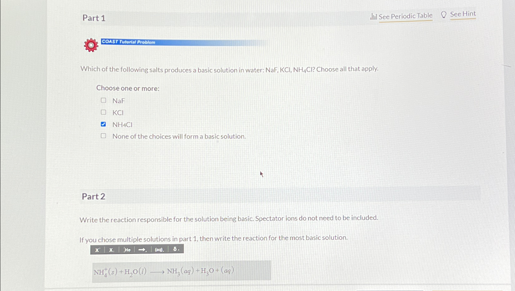 Solved Part 1See Periodic TableSee HintCOAST Tutorial | Chegg.com