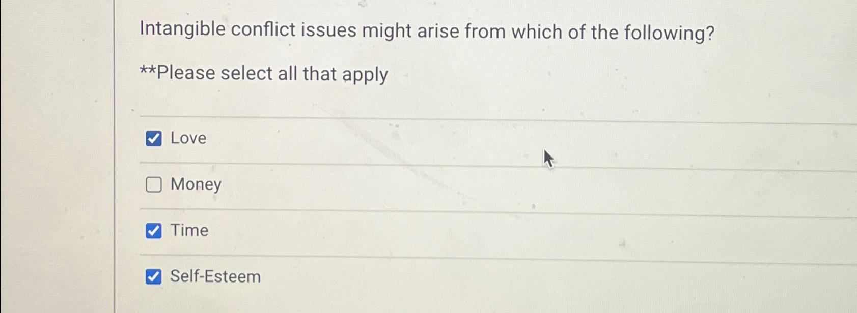 Solved Intangible conflict issues might arise from which of | Chegg.com