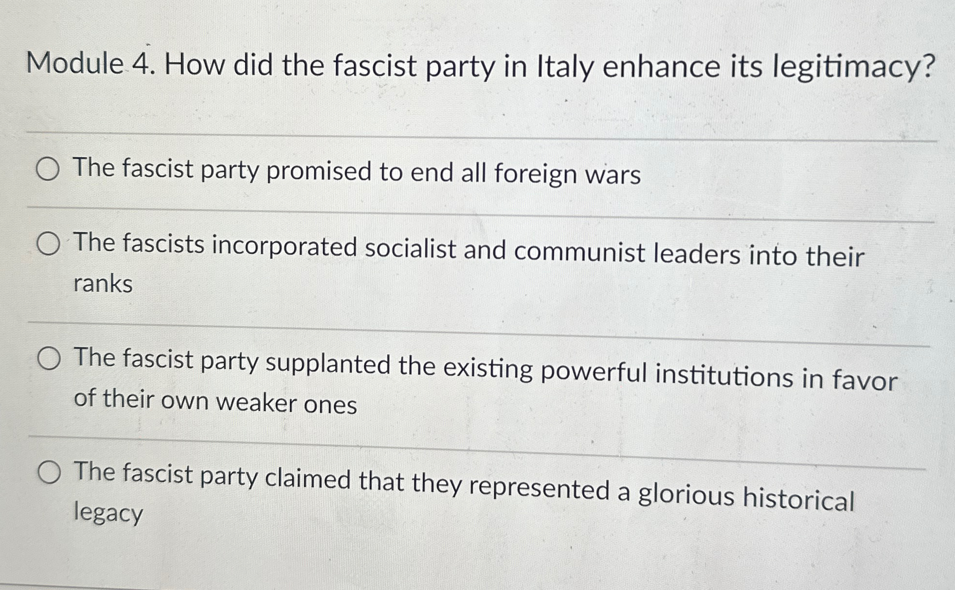 Solved Module 4. ﻿How did the fascist party in Italy enhance | Chegg.com