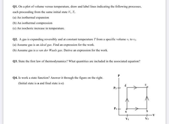 Solved Q1. On a plot of volume versus temperature, draw and | Chegg.com