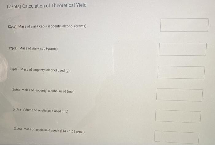 Solved Calculation of Theoretical Yield Data Pick a value | Chegg.com