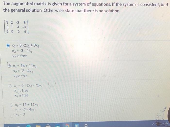 Solved The augmented matrix is given for a system of | Chegg.com