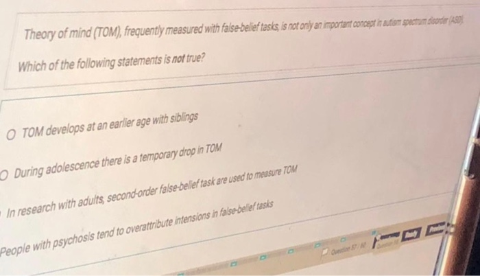 Solved Theory of mind (TOM), frequently measured with false | Chegg.com