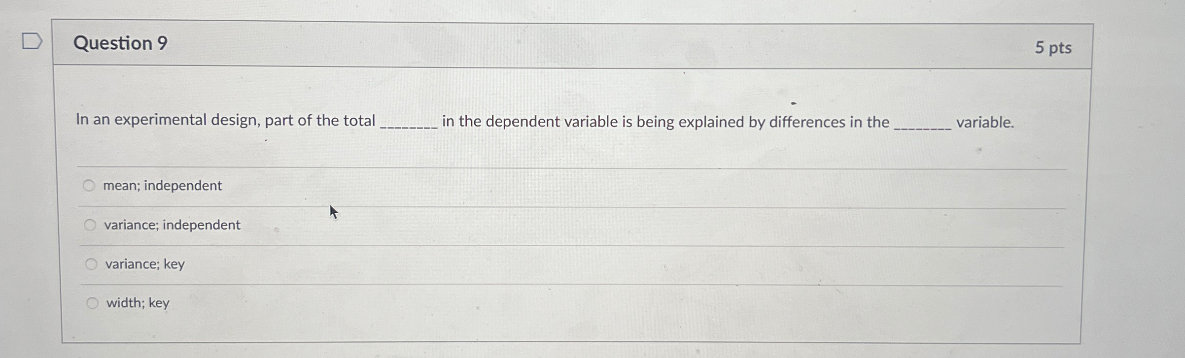 Solved Question 95 ﻿ptsIn an experimental design, part of | Chegg.com