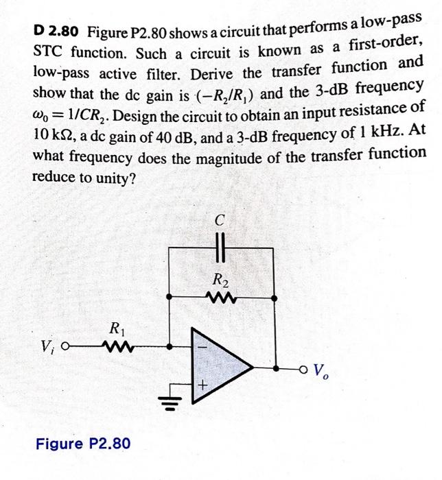 Solved D 2.80 Figure P2.80 shows a circuit that performs a | Chegg.com