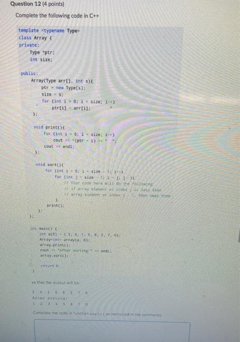 Solved uestion 12 (4 points) Complete the following code in | Chegg.com