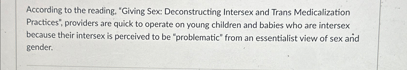 Solved According To The Reading Giving Sex Deconstructing