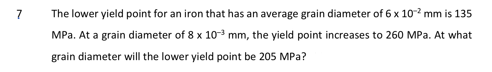 Solved The lower yield point for an iron that has an average | Chegg.com