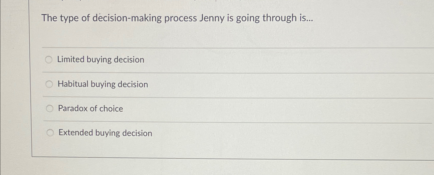 Solved The type of decision-making process Jenny is going | Chegg.com