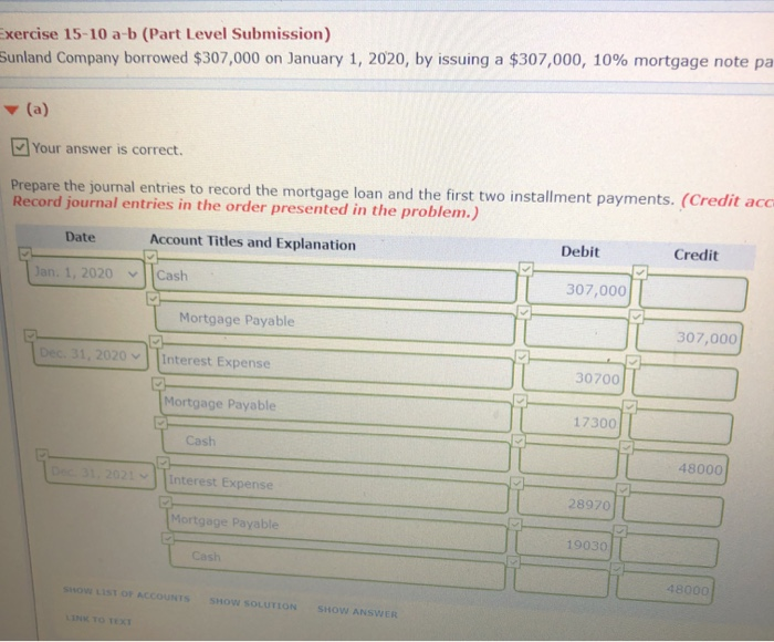 Solved Exercise 15-10 a-b (Part Level Submission) Sunland | Chegg.com