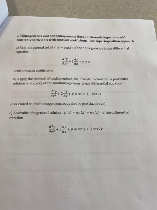 Solved 2. Homogeneous and nonhomogeneous linear differential | Chegg.com