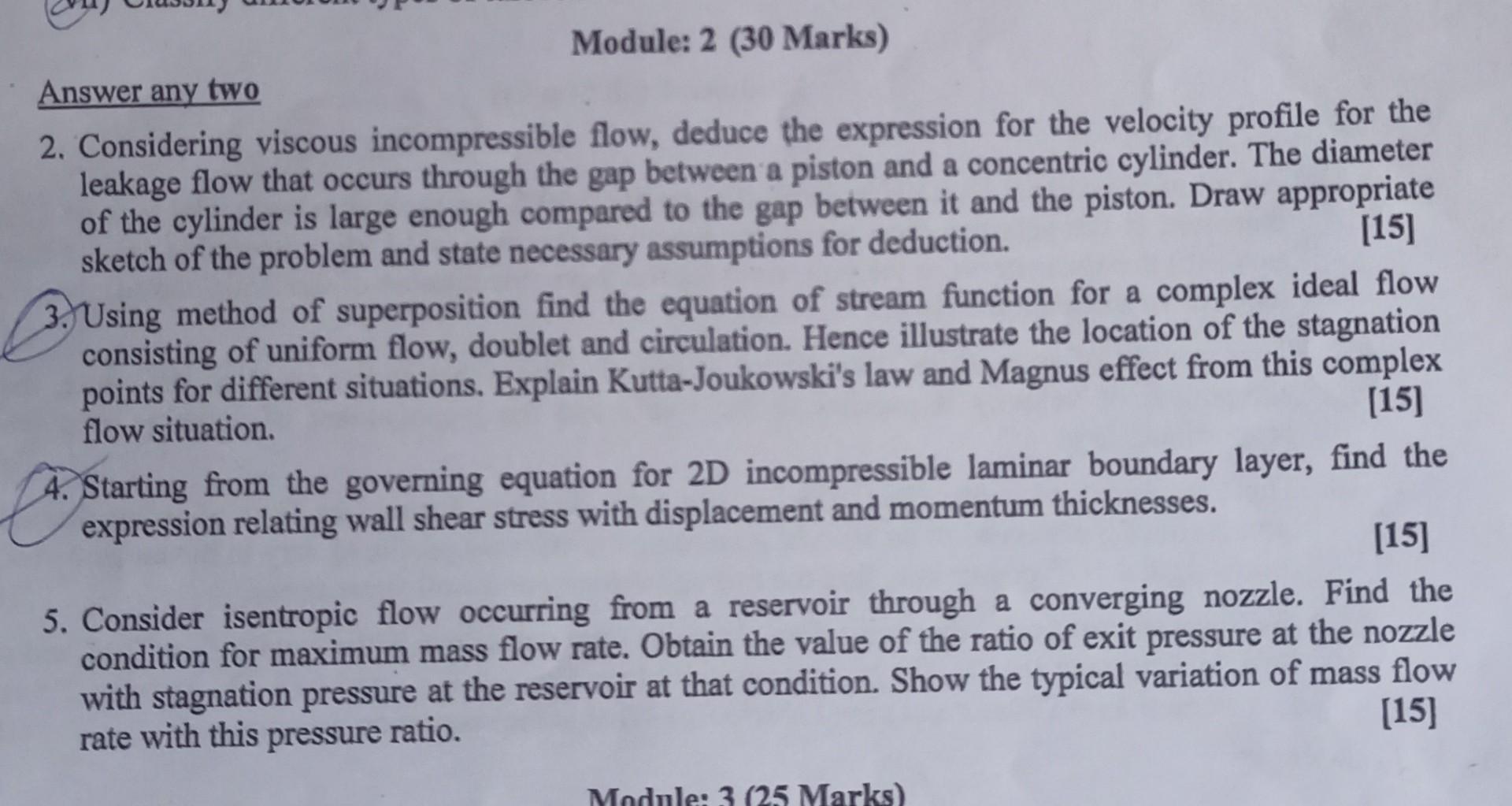 Solved Answer Any Two 2 Considering Viscous Incompressible