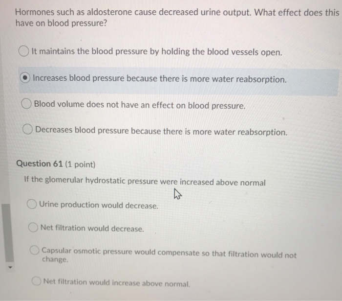 Solved Hormones such as aldosterone cause decreased urine | Chegg.com